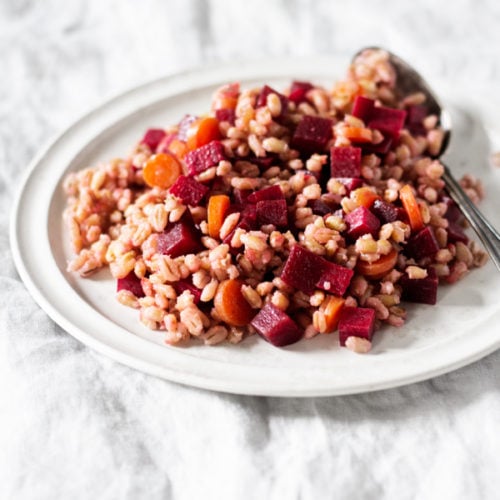 Carrot Beet Farro Salad with Lemon Dressing | The Full Helping