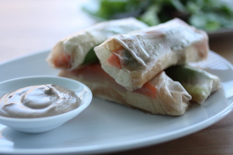 Easy Brown Rice Summer Rolls with Almond Sesame Dressing - The Full Helping