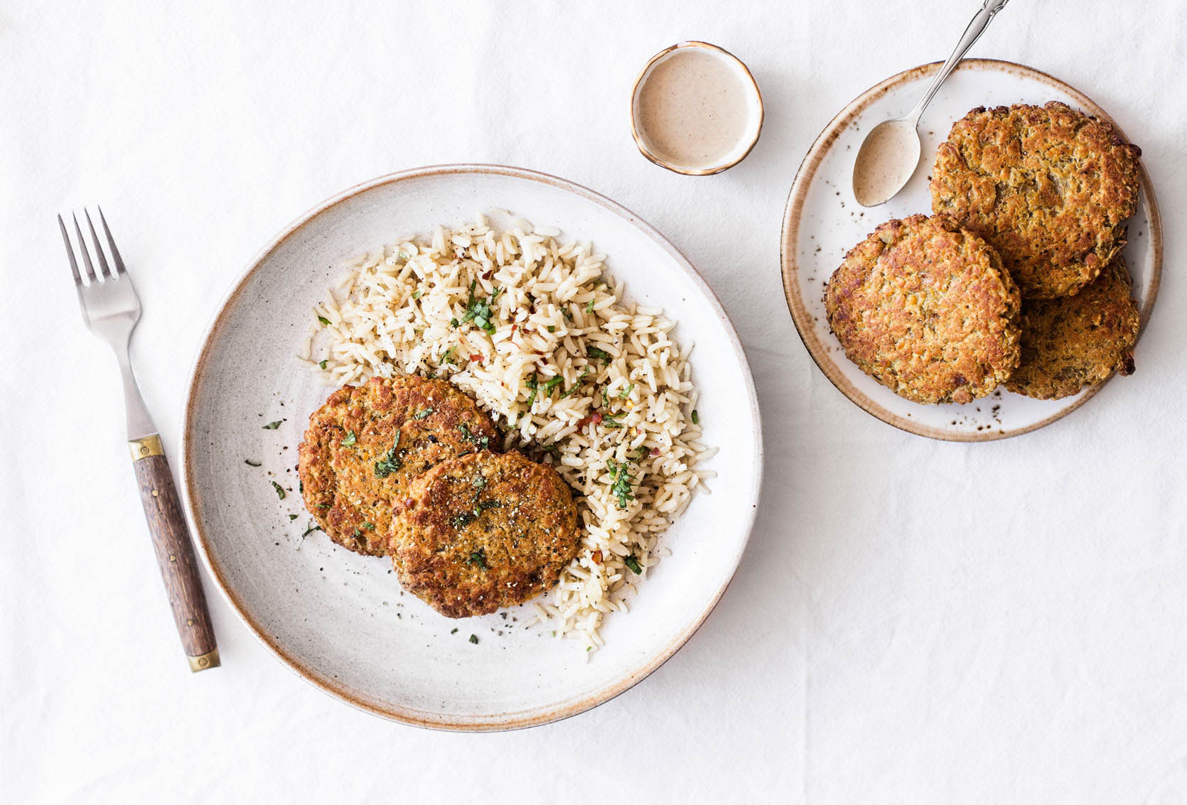 Red Lentil Quinoa Cakes with Harissa | The Full Helping